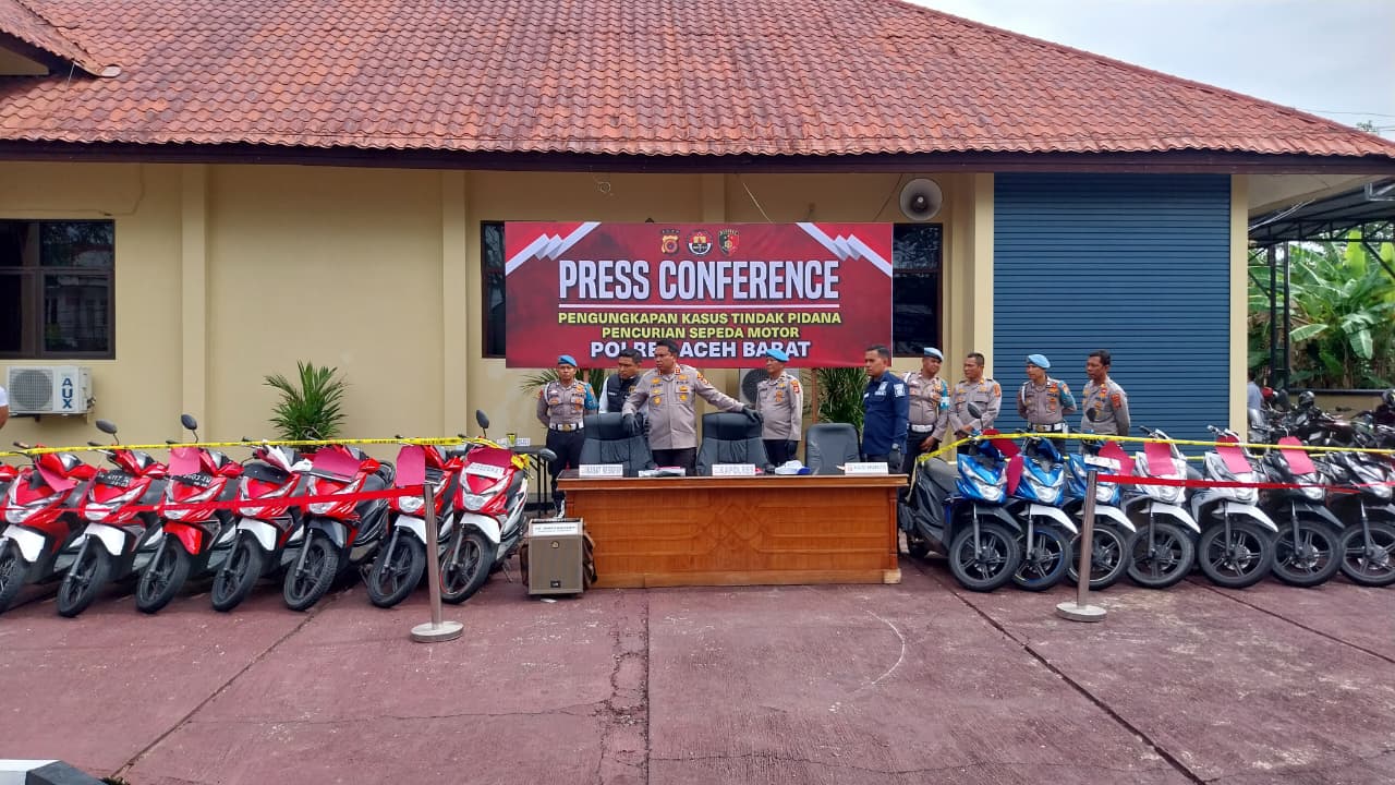 Polres Aceh Barat Ungkap Kasus Pencurian 19 Unit Sepeda Motor